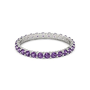 Carillon Amethyst Round 2.50 MM Eternity 925 Sterling Silver Women Stacking Ring Jewelry (Sterling Silver, 8)