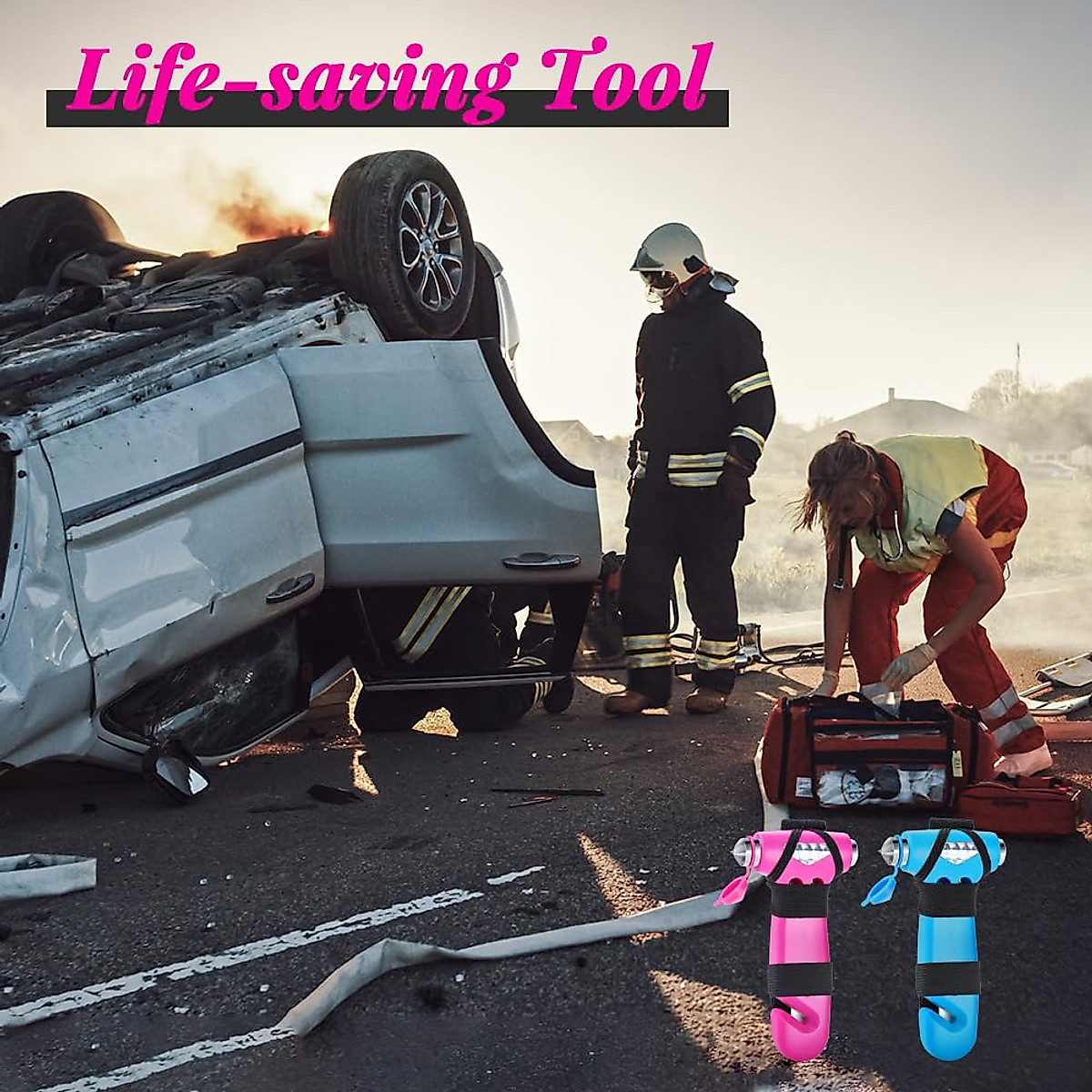 SINSEN Car Safety Hammer, Automotive Window Breaker and Seatbelt Cutter for Women, Roadside Emergency Kit, 3 in 1 Escape Tools, Road Trip Essential and Must Haves (1, Blue)