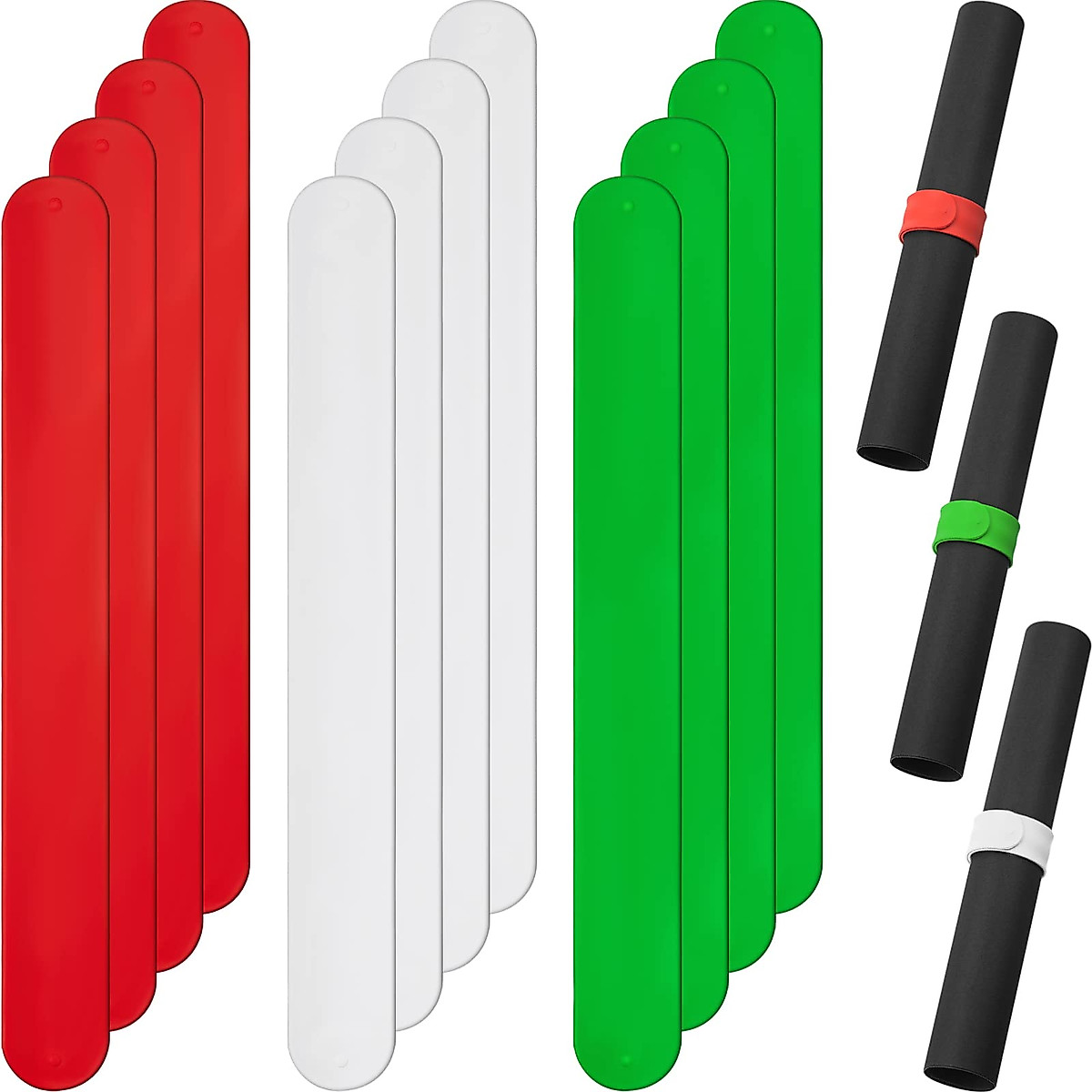 Holiday Red and Green Silicone-Covered Metal Strips - Wrapping Paper Holder and Poster Stabilizer Slap Bands, 24 Pieces