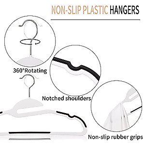 DAMAHOME 50PK Coat Hangers Non Slip - Space Saving Plastic Clothes Hangers, Slim Pant Hangers, U-Slide, Heavy Duty, 360°Swivel Hook, White