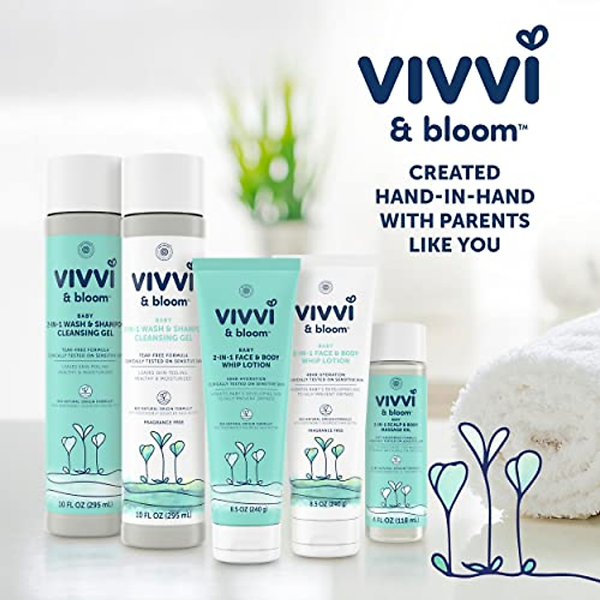 Vivvi & Bloom Gentle 2-in-1 Baby Wash & Shampoo Cleansing Gel, Leaves Sensitive Skin Feeling Healthy & Moisturized, Fragrance-Free, Formulated Without sulfates, paraben, & Dyes, 10 fl. Oz