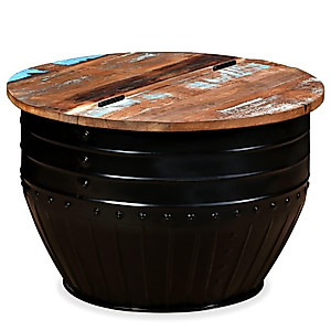 QJBSAVVA Coffee Table Solid Reclaimed Wood Black Barrel Shape,Living Room Furniture Side Tables Narrow Bedside Tables Suitable for Meeting Rooms, Reception Rooms, Offices