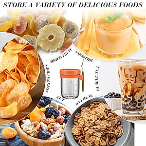 4 Set Overnight Oats Containers with Lid and Spoon Overnight Oats Jars 12oz Glass Airtight with Measurement for Cereal Yogurt Milk (Gray, Blue, White, Orange)