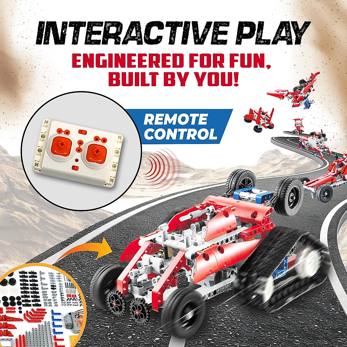 Qmecha 16 in 1 STEM RC Car – Remote Control Stunt RC Tank - 458 PCS RC Car Kit –Learning and Educational RC Snowmobile Gifts for Boys - Remote Control Cars for Kids for Boys