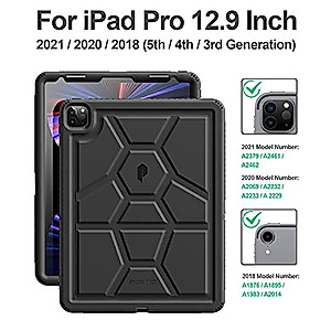 Poetic TurtleSkin Case Designed for for iPad Pro 12.9 6th Generation 2022 / 5th Gen 2021 / 4th Gen 2020 / 3rd Gen 2018, Rugged Shockproof Drop Protection Kids Friendly Silicone Cover Case, Black