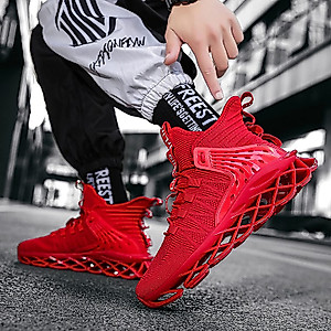 DUDHUH Running Shoes for Men Comfortable Athletic Cross Trainer Casual Walking Fashion Mens Tennis Sock Sneakers Red