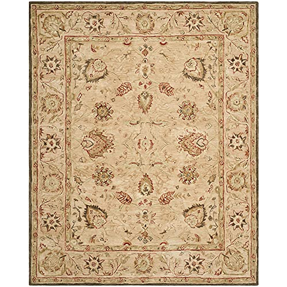 SAFAVIEH Anatolia Collection Area Rug - 8' x 10', Beige & Beige, Handmade Traditional Oriental Wool, Ideal for High Traffic Areas in Living Room, Bedroom (AN512A)