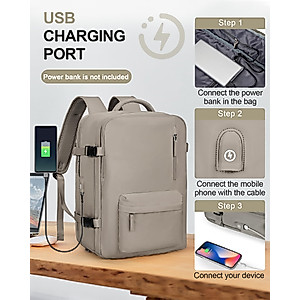 Large Travel Laptop Backpack, Expandable Flight Approved Backpack, Carry on Backpack for Women, Waterproof 17inch Laptop Hiking Backpack with Shoe Compartment, Grey Brown