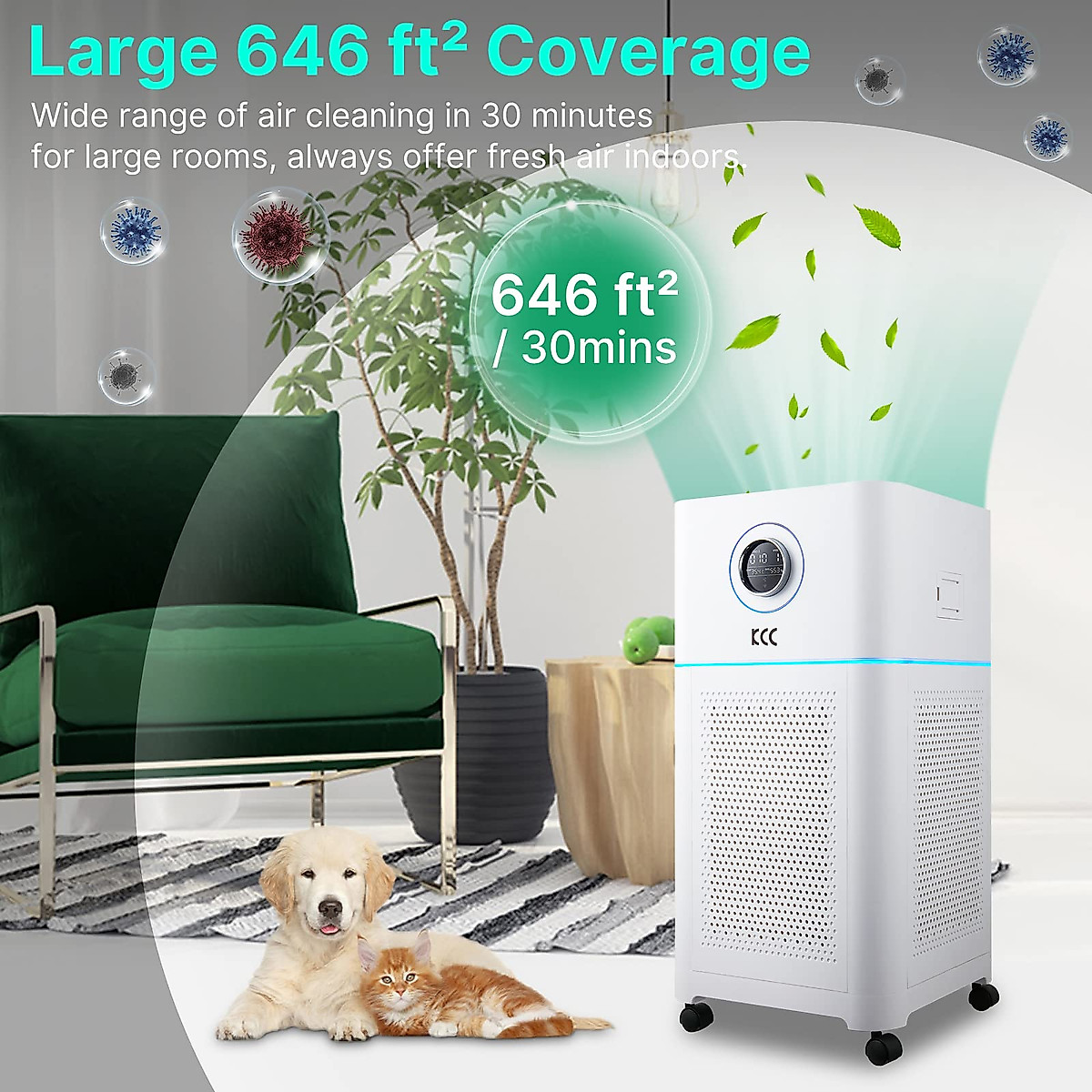 KCC Air Purifier for Home Large Room, Quiet Air Cleaner for Bedroom with Washable Pre-Filter, 646 SqFt Coverage