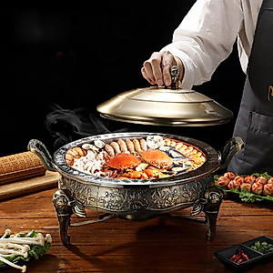 YIEOTM Chafing Dishes & Food Warmers, Stainless Steel Round Buffet Chafer Warmers Set with Food Pans, Fuel Holder, Pot Lid for Kitchen Party Dining Buffet/Copper