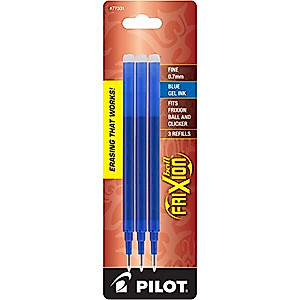 Pilot FriXion Clicker Retractable Gel Ink Pens, Eraseable, Fine Point 0.7mm, Blue Ink, Pack of 12 with Bonus 2 Packs of Refills