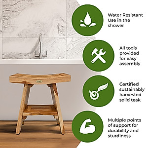 EcoDecors, 18 inch, Natural, Teak Shower Bench, Teak Shower Stool, Teak Bench Shower, Teak Shower Seat, Teak Shower Chair, Teak Stool, Shower Benches Teak