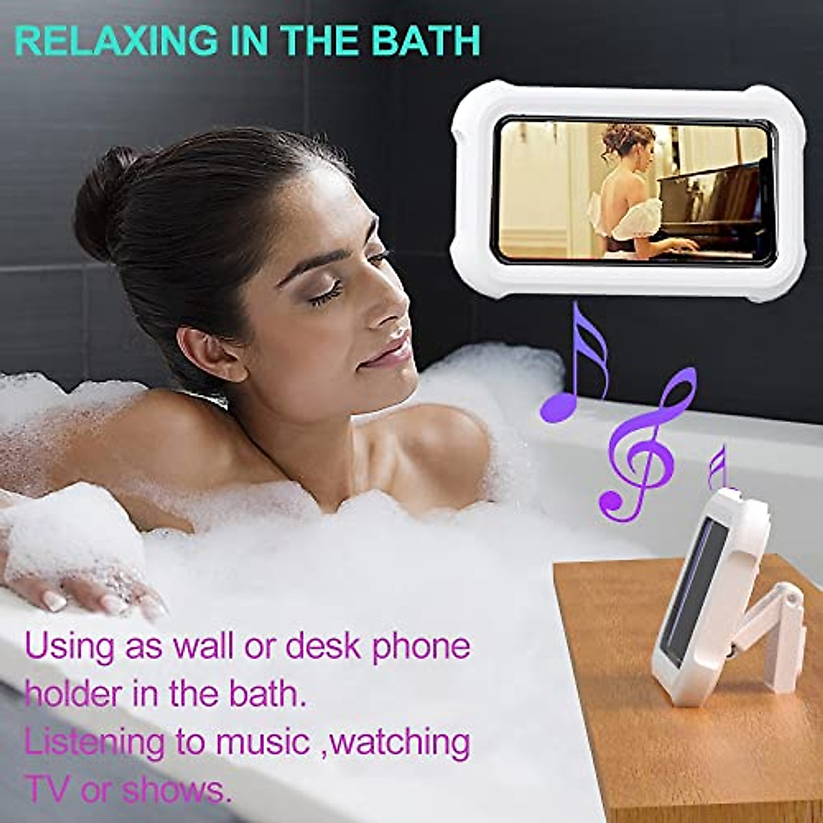 cymtkbr Shower Phone Holder Waterproof 480° Rotating Wall Phone Holder Mount with HD Touch Screen Guardian Phone up to 7inch for iPhone 13 12 Pro 11 XR Max Samsung Galaxy S21