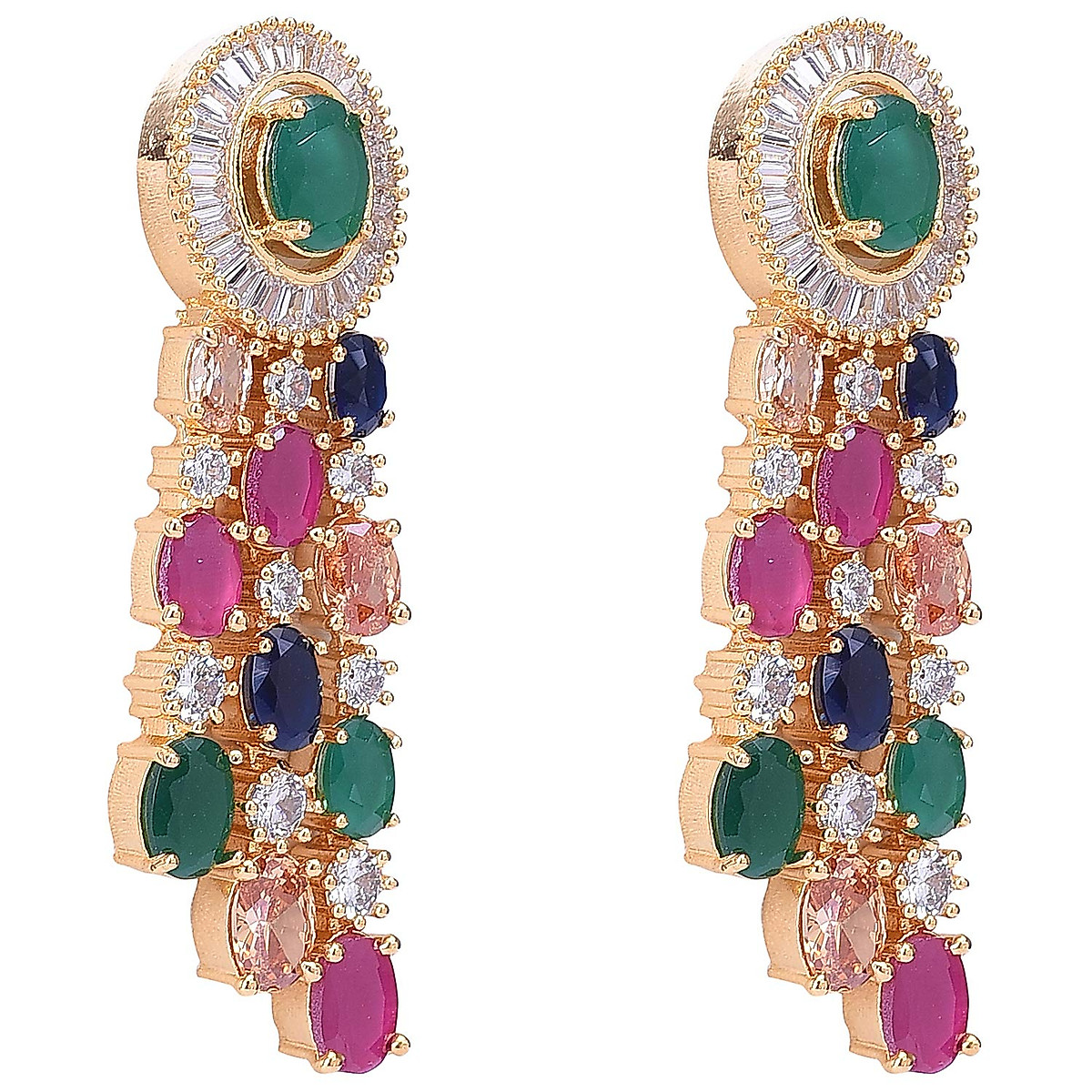 Ratnavali Jewels Cubic Zirconia Gorgeous Wedding Bridal Multi Strand Necklace Dangle Earrings Jewelry Set