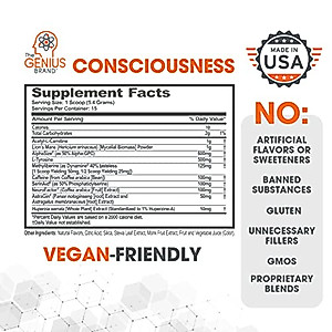 Genius Consciousness, Super Nootropic Brain Supplement Powder, Snow Cone - Supports Focus, Cognitive Function, Concentration & Memory Booster - Alpha GPC & Lions Mane Mushroom for Neuro Energy
