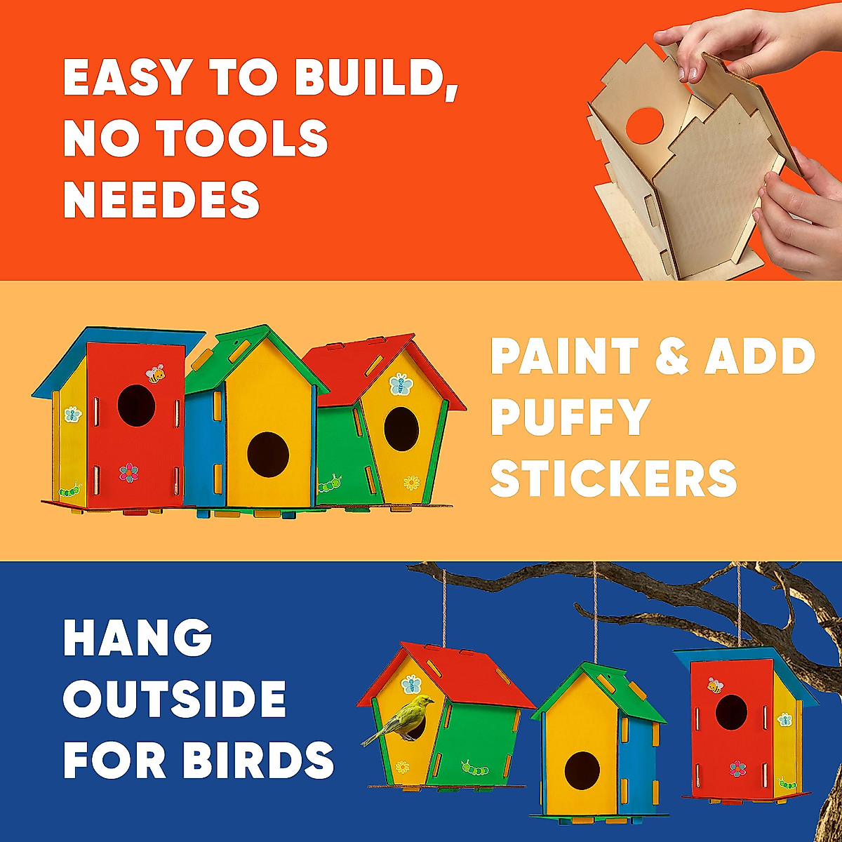 CRAFTY HAPPITOYS Birdhouse Kit - 15 Unfinished Wood Bird Houses for Children to Paint - Wood Craft Project Kits for Kids - Wooden Arts & Craft for Girls & Boys