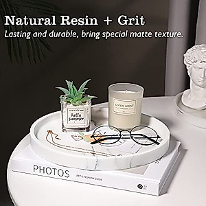Emibele Vanity Tray, Resin Round Tray Decorative Storage Organizer for Bathroom Toilet Tank Bedroom Kitchen Countertop, Jewelry Storage Dresser Tray for Candle, Lotion Bottle, Cosmetics, Gravel White