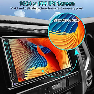 Double Din Car Stereo with HD IPS Screen, Carplay, Android Auto, Bluetooth, Mirror Link, AHD Backup Camera, Steering Wheel Controls, Subwoofer, AM/FM, 7" Car Radio Receiver