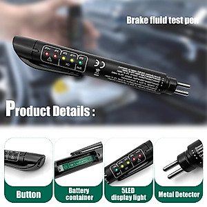 Brake Fluid Liquid Tester,Hydraulic Fluid Liquid Oil Moisture Analyzer with 5 Led Indicators,DOT 3 DOT 4 DOT 5.1 Brake Fluid Liquid Tester Pen for Check Engine Car Accessories