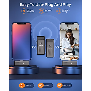 TeoTeeo 2pcs Wireless Lavalier Microphone for iPhone iPad with Charging Case, Wireless Lavalier Microphone for Single Person Continuous Recording 50H, 3 Modes Noise Canceling Mini Microphone, 120ft