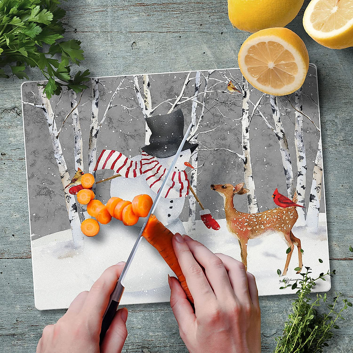 CounterArt Snow Day 3mm Heat Tolerant Tempered Glass Cutting Board 10” x 8” Manufactured in the USA Dishwasher Safe