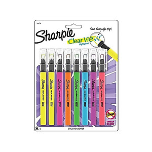 SHARPIE Highlighter, Clear View Highlighter with See-Through Chisel Tip, Stick Highlighter, Assorted, 8 Count