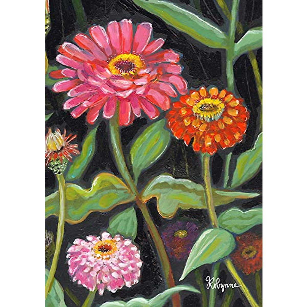 Toland Home Garden 1112500 Zinnias On Black 12.5 x 18 Inch Decorative, Garden Flag (12.5" x 18")