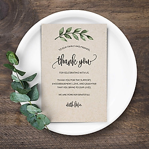 321Done 4x6 Greenery Thank You Place Setting Cards, Tan - Made in USA, Watercolor Green Leaves, Table Placecards for Wedding, Party, Retirement, Graduation, Birthday, Shower, Baby, Bridal - Set of 50