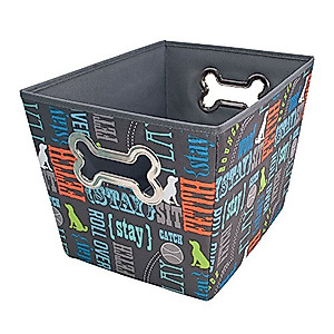 Paw Prints Fabric Pet Toy Bin, Wordplay Design, 14.75 x 10 x 10.75 Inches (37409)