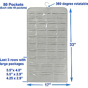 Simple Houseware Hanging Jewelry Organizer 80 Pocket, Grey