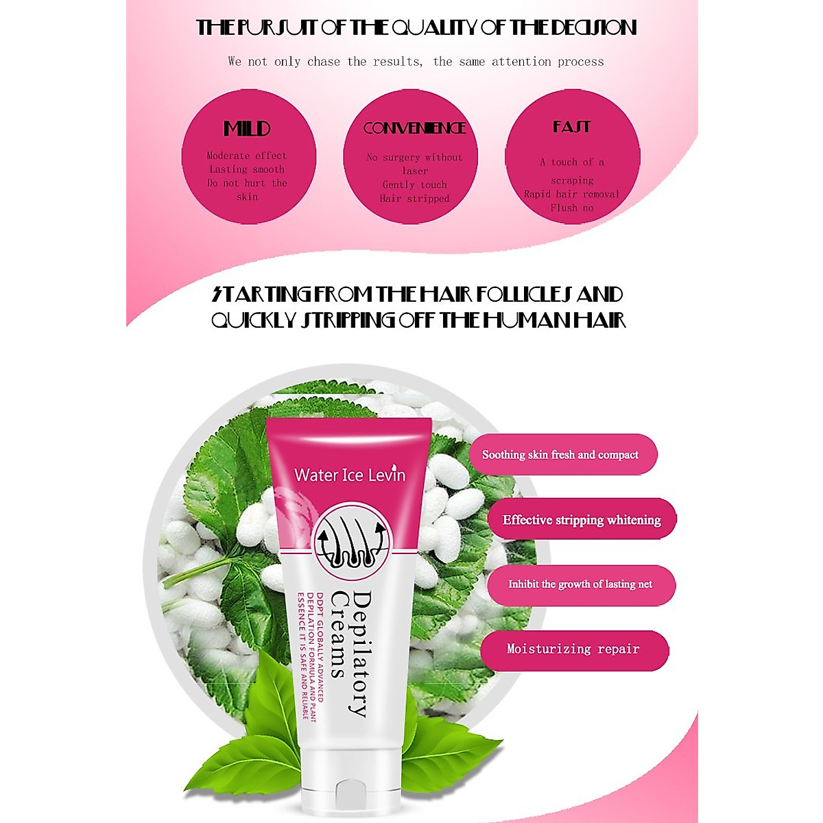 Hair Removal Cream water ice levin Depilatory Cream Used on Bikini,Underarm,Chest, Back, Legs and Arms for Men and Women,Simple and fast