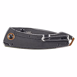 COLUMBIA RIVER KNIFE & TOOL Tuna EDC Pocket Knife: Everyday Carry Utility Folder, Plain Edge Drop Point Blade with Frame Lock, Thumbstud Open, Black Stonewash Finish, Olive Green Handle 2520