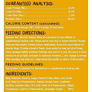 Rachael Ray Nutrish Burger Bites Real Meat Dog Treats, Beef Burger with Bison Recipe, 12 Ounces, Grain Free
