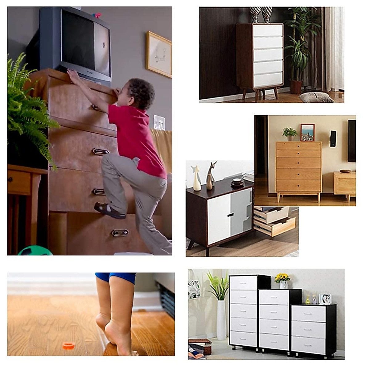 Furniture Straps (12 Pack) Baby Proofing Anti Tip Furniture Anchors Kit, Cabinet Wall Anchors Protect Toddler and Pet from Falling Furniture, Adjustable Child Safety Straps Earthquake Resistant