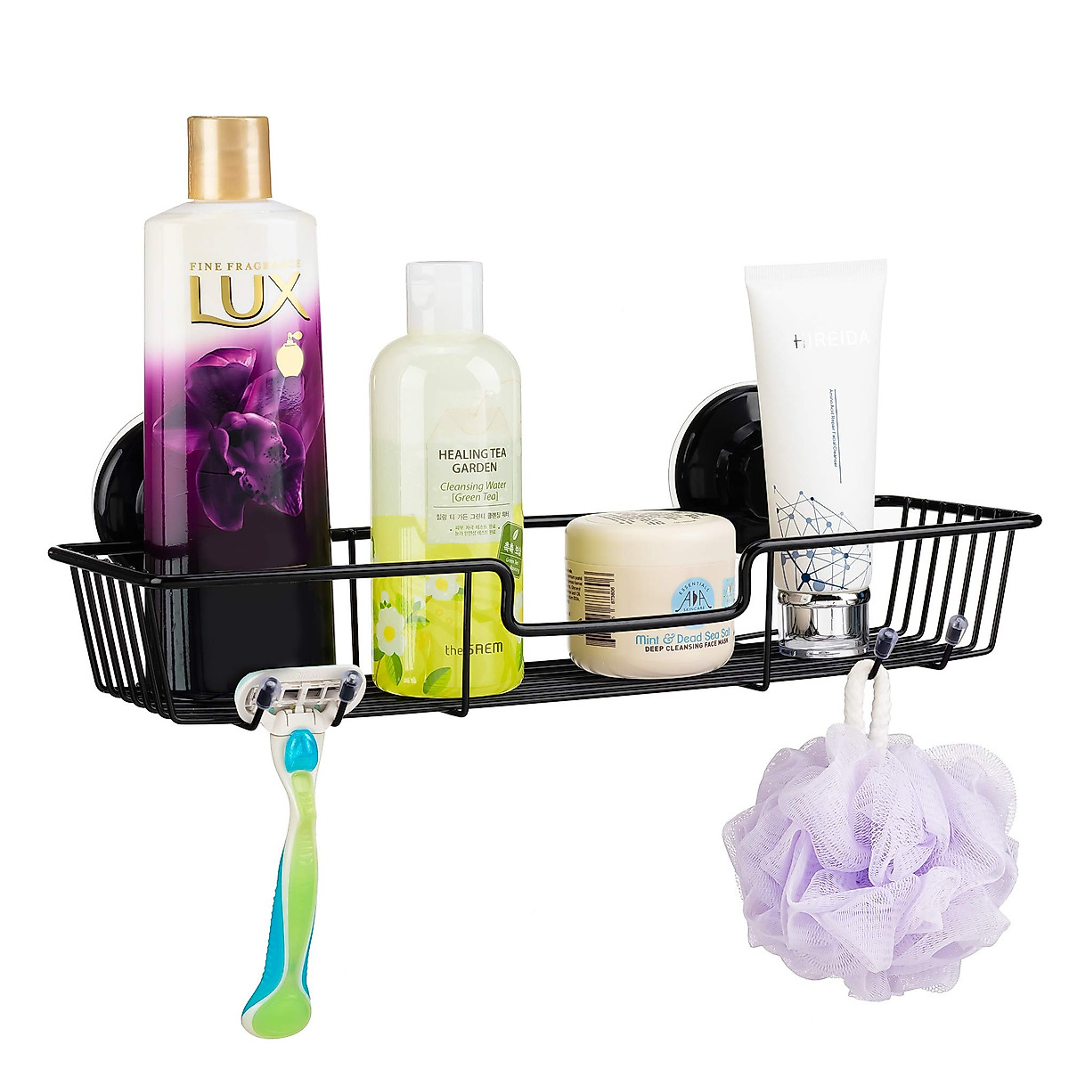 iPEGTOP Strong Suction Cup Shower Caddy Bath Shelf Storage, Combo Organizer Basket for Shampoo, Conditioner, Soap, Razor Bathroom Accessories - Rustproof Stainless Steel, Black