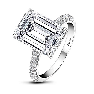 AINUOSHI 6 Carats Emerald Cut Cubic Zirconia CZ Rhodium Plated/Rose Gold Sterling Silver Simulated Diamond Wedding Engagement Ring