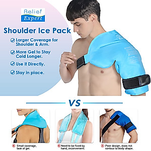 Relief Expert Extra Large Shoulder Ice Pack Wrap Reusable Rotator Cuff Cold Compression for Left or Right Shoulder and Upper Arm, Large Gel Cold Pack Wrap for Arm with Soft Plush Lining - Blue