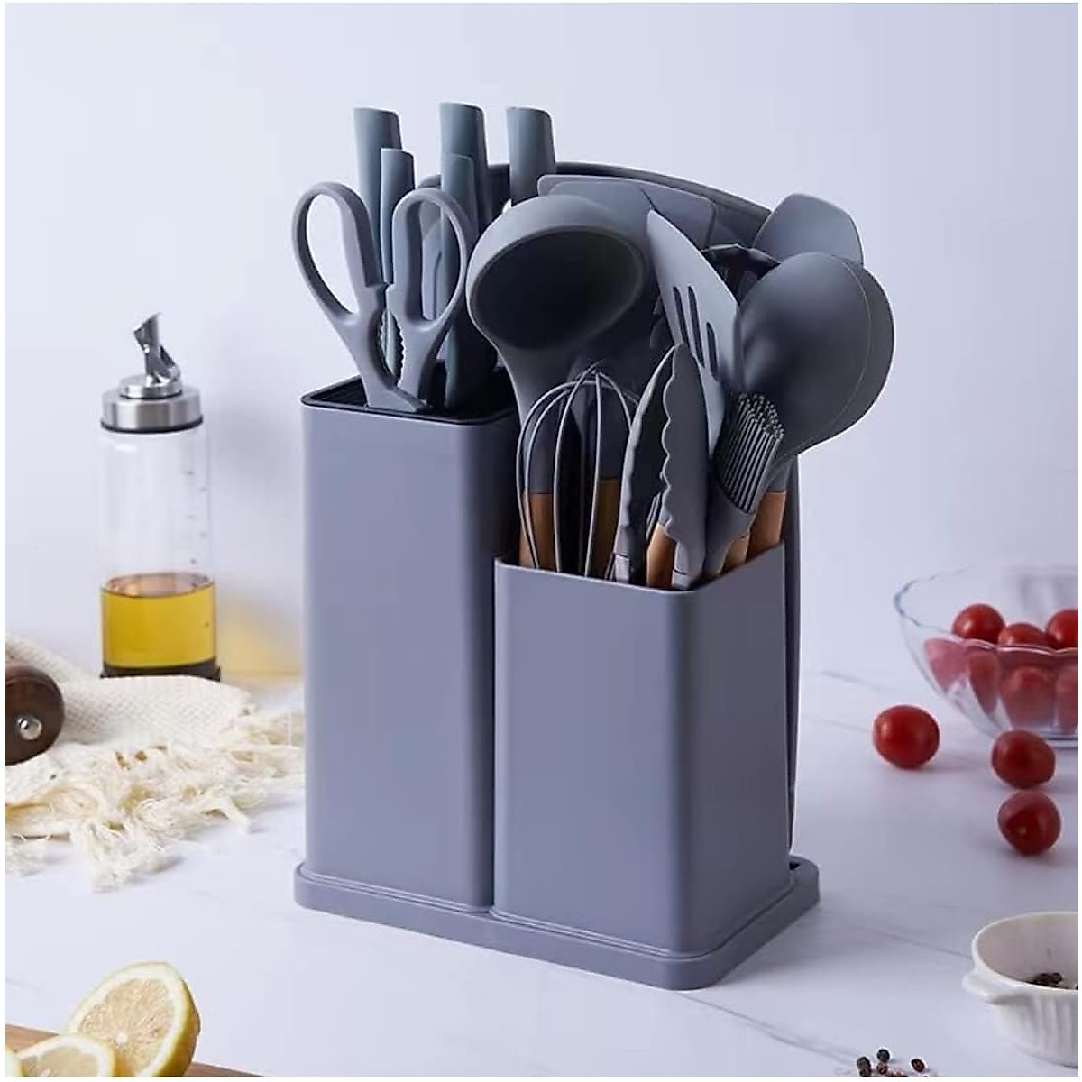 N&B Kitchen Cooking Utensils (19 Pieces, Grey)