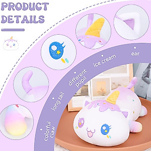 AIXINI Cute Cat Plush Pillow 13.7" Ice Cream Cone Kitten Stuffed Animal, Soft Kawaii Cat Plushie Gift for Kids