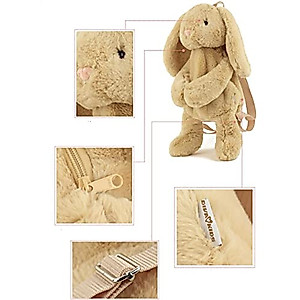 Cute Fuzz Plush Animal Teddy Bear/Rabbit/Momkey/Dog Backpack Bags for Toddle kids/Adults (Light Brown Rabbit)