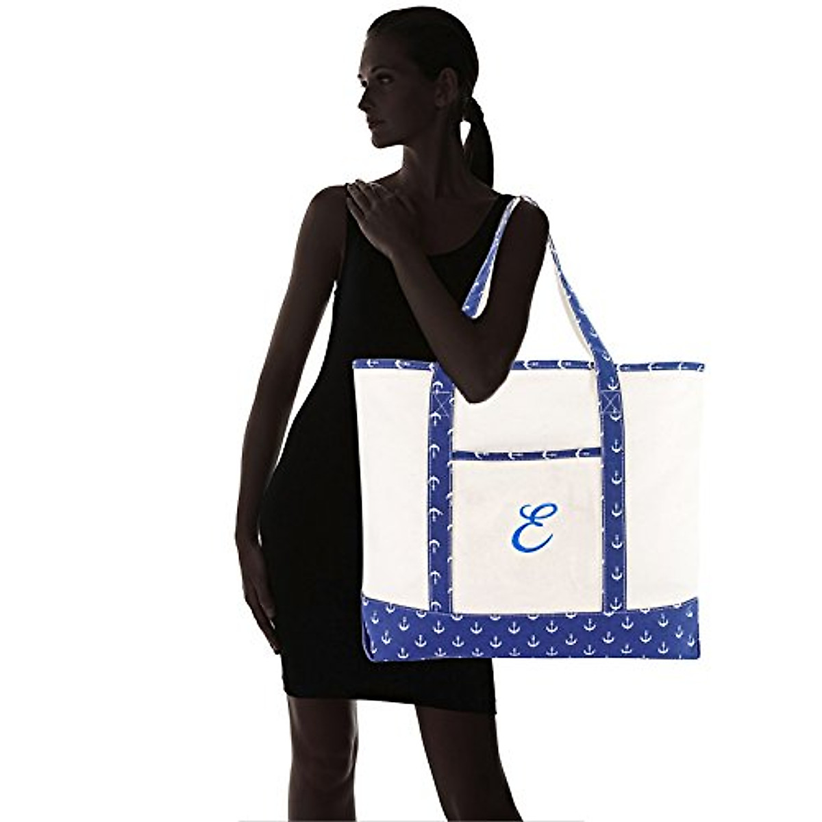 DALIX Large Tote Bag Shoulder Bags Personalized Gifts Ballent Blue Anchor E