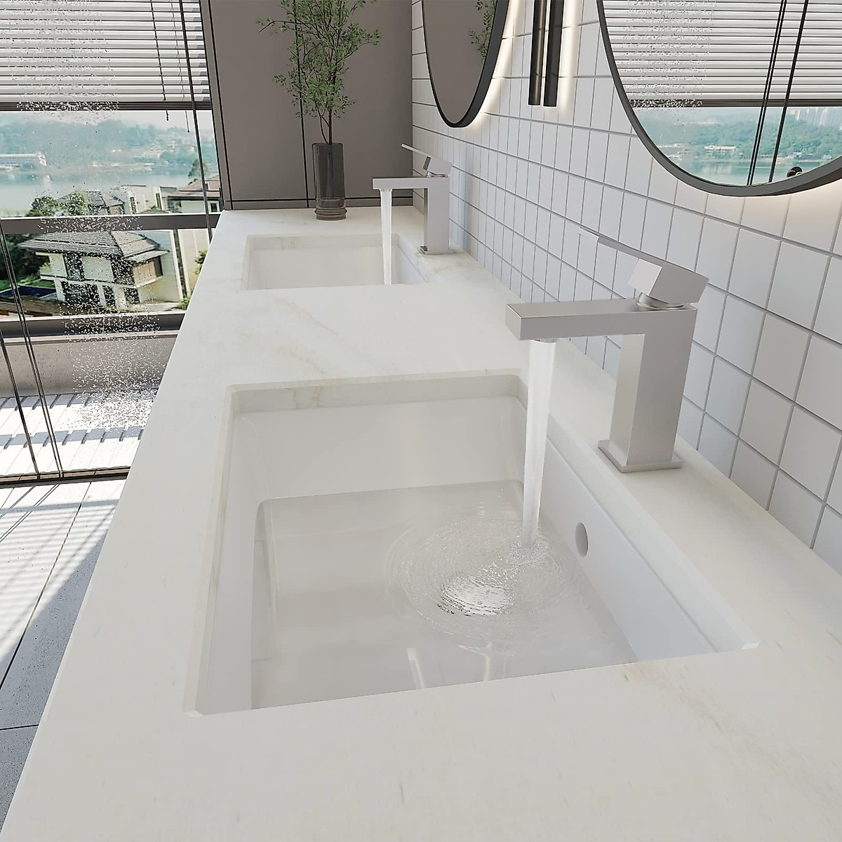 Brushed Nickel Bathroom Faucet - CELAENO Solid Square Single Handle Bathroom Sink Faucet with Pop Up Drain, Modern Single Hole Bathroom Sink Basin Vanity Sink Faucet