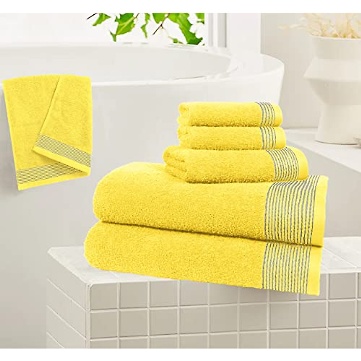 BELIZZI HOME 100% Cotton Ultra Soft 6 Pack Towel Set, Contains 2 Bath Towels 28x55 inchs, 2 Hand Towels 16x24 inchs & 2 Washcloths 12x12 inchs, Compact Lightweight & Highly Absorbant - Yellow