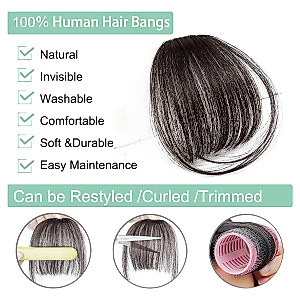 Bangs Hair Clip in Bangs Real Human Hair Extensions Wispy Bangs Fringe with Temples Hairpieces Air Bangs for Women Human Hair Clip on Bangs Brown Black