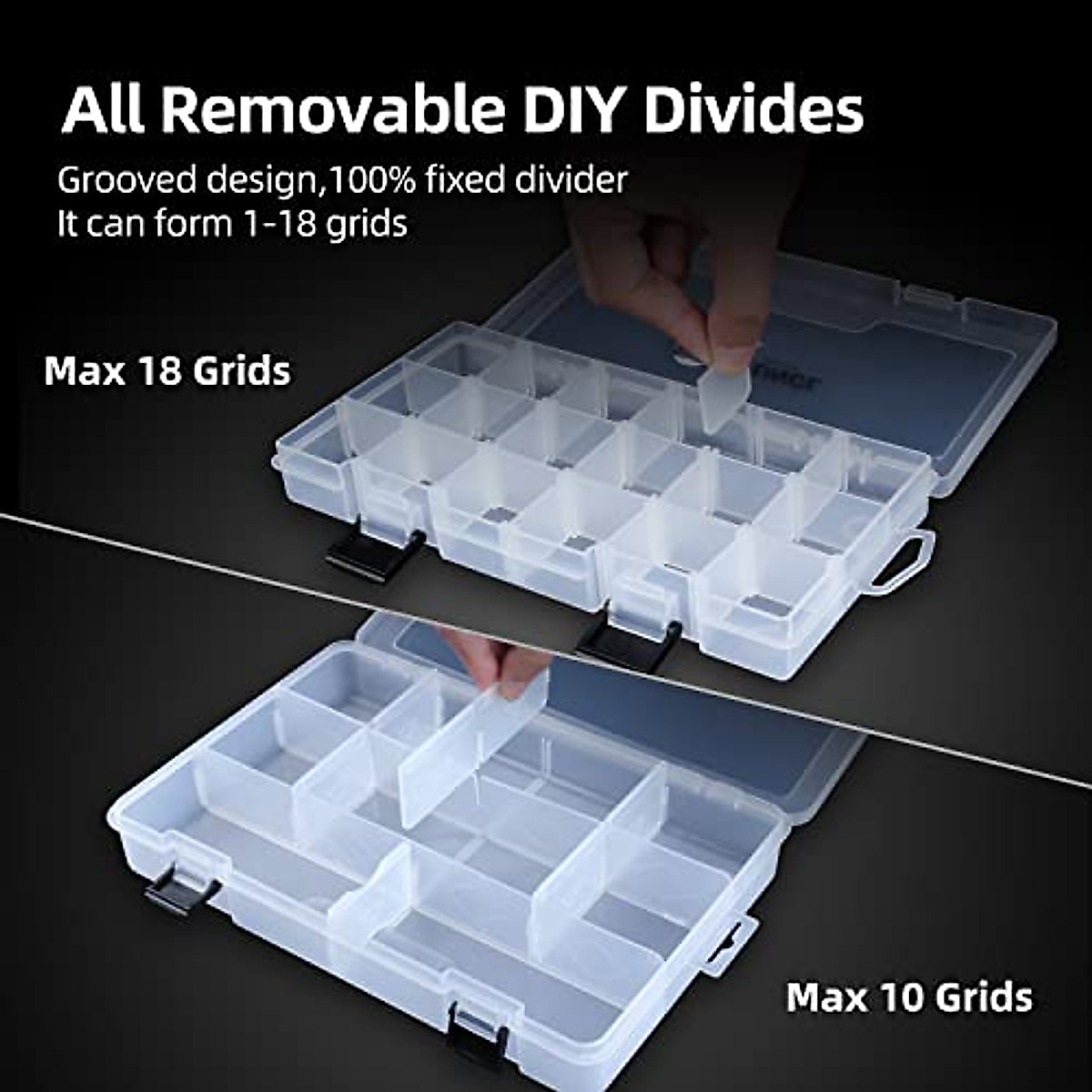 RUNCL Fishing Tackle Box, 4 Packs Plastic Storage Box with Removable Dividers, 3500/3600 Tackle Boxes Organizer - Clear Tackle Storage Trays For Lures, Baits - Box Organizer Container