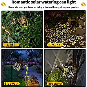Solar Watering Can with Cascading Lights, Adorable Outdoor Hanging Solar Lantern, Durable Metal Waterproof Garden Lights Cute Addition for Garden Yards Rose Bush Patio Pathway Party