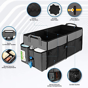 Collapsible Trunk Organizer & Diaper Changing Station, Baby Diaper Caddy Organizer with Movable Dividers, Easy-to-Reach for Back Seat Travel Car Organizer, Waterproof Car Trunk Organizer Groceries