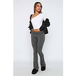 Bell Bottom Leggings for Women Fold Over Waist Flare Palazzo Pants Trousers Leggings Y2k Buttery Soft Leggings Deep Grey