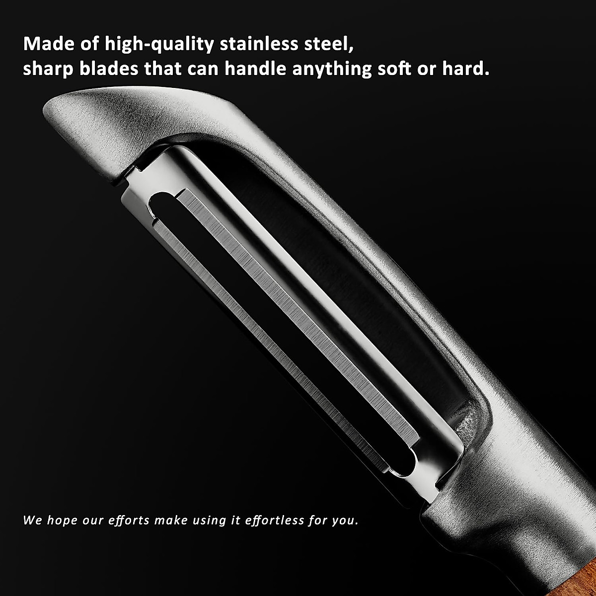 KULUNER Premium 304 Stainless Steel Multifunctional Kitchen Fruit and Vegetable Peeler with Real Wood Handle，Ultra Sharp Strong Blade