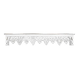 American Art Decor Hand-Carved Wooden Floating Wall Shelf - White (30”)
